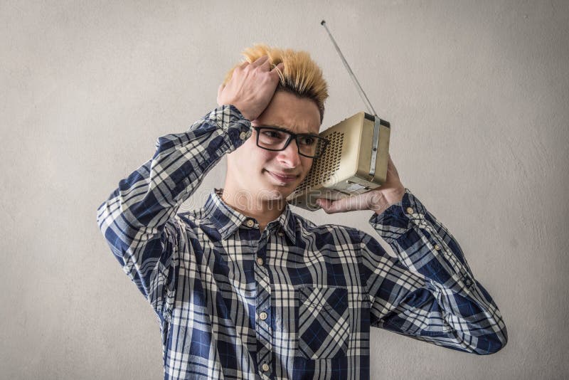 Boy listening to Radio stock image. Image of vintage - 115494587