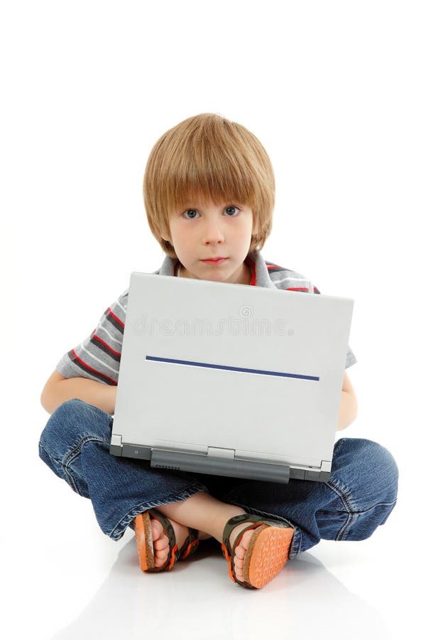Boy Little Learning with Notebook Isolated on White Stock Photo - Image ...