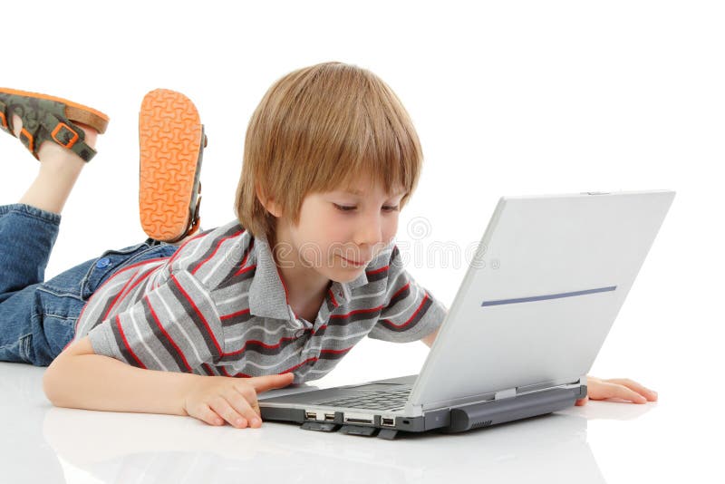 Boy Little Learning with Notebook Isolated on White Stock Photo - Image ...