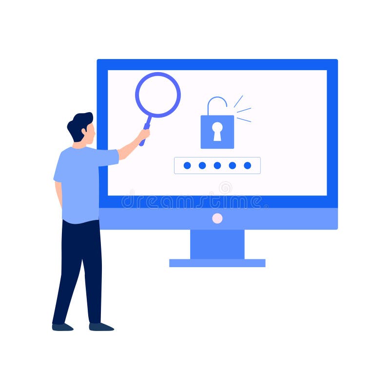 A Boy Looking for Account Opening on Monitor Stock Illustration ...