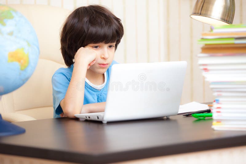 Boy Looking at a Computer Monitor Stock Image - Image of computer ...