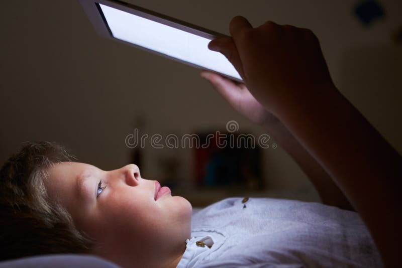 Kid with Tablet in the Dark Stock Image - Image of dark, game: 42338847