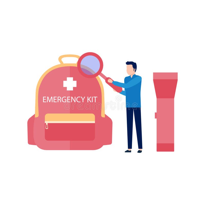 The Boy is Looking for Emergency Kit Stock Illustration - Illustration ...