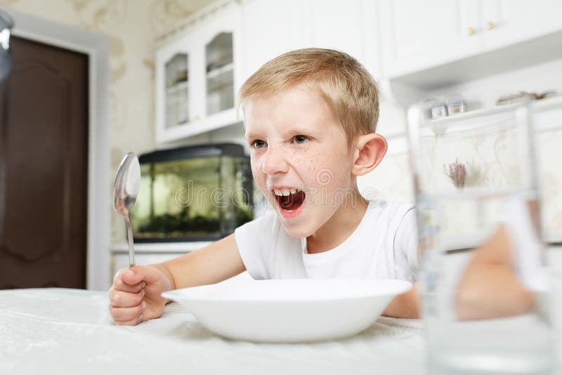 Hungry Angry Little Boy Waiting His Dinner Stock Photos - Free ...