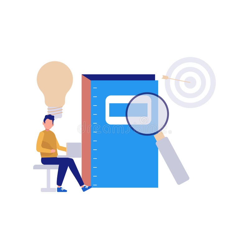 A Boy is Looking for Files on a Laptop Stock Illustration ...