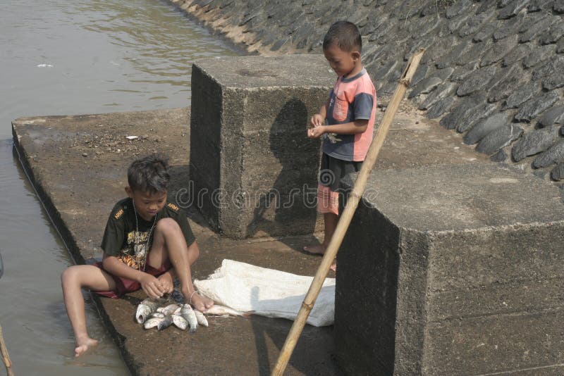 Boy Looking for Fish in the River Editorial Stock Photo - Image of ...