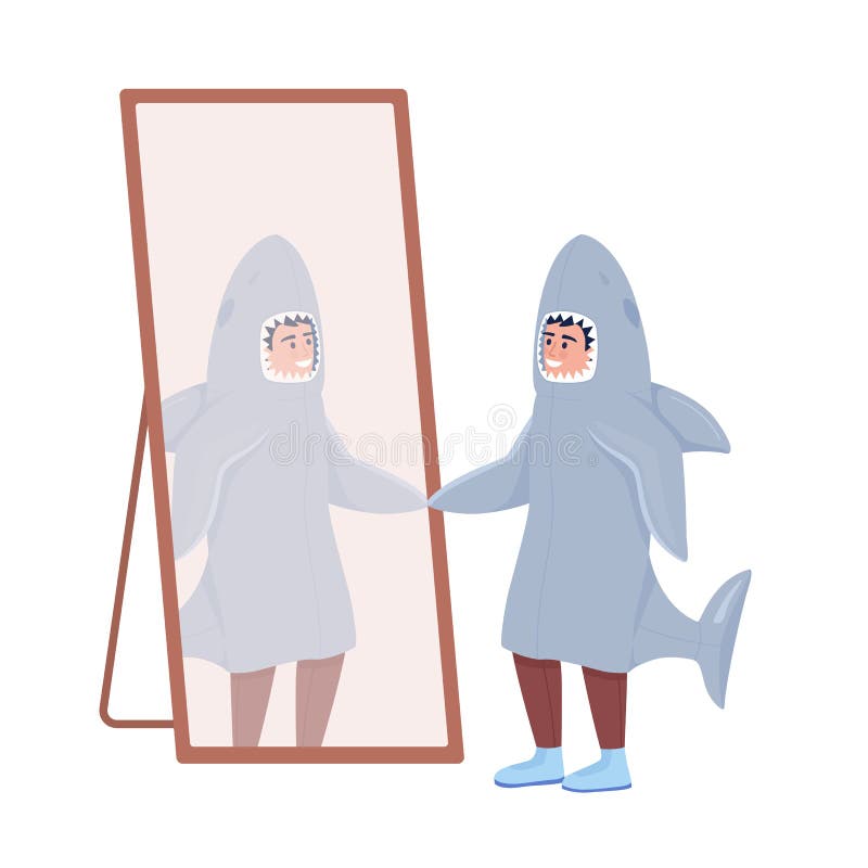 Boy Looking at His Reflection Semi Flat Color Vector Character Stock ...