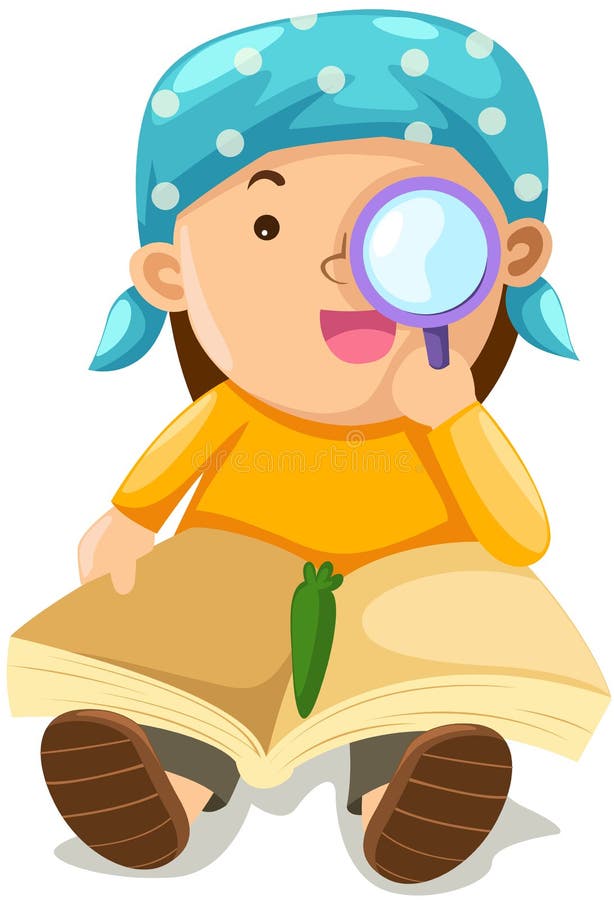 Cartoon Cute Detective Investigate with Coat and Big Eye Glass Stock ...