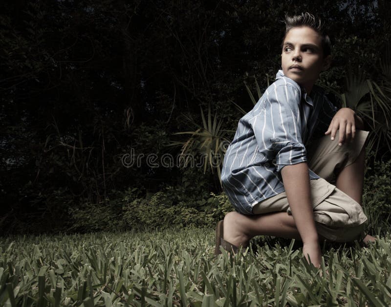 Boy Looking Over His Shoulder Stock Image - Image of fear, single: 10515215