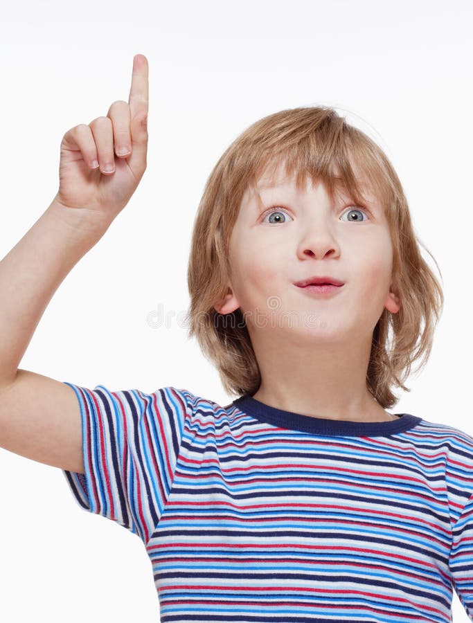 Boy Looking Raising His Hand Pointing Up Stock Photos - Free & Royalty ...