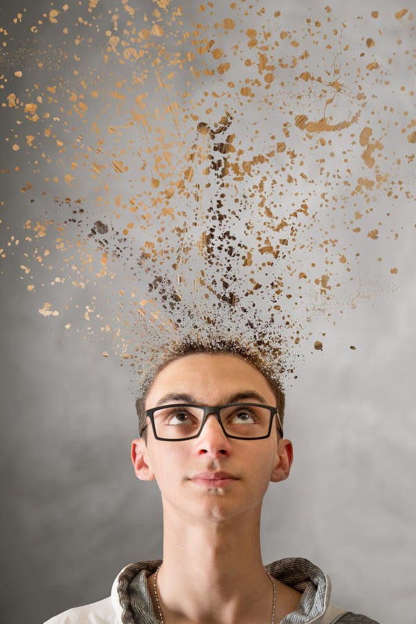 Boy Looking Up in Grey Background Dissolve Stock Image - Image of eyes ...