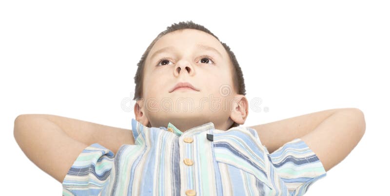Boy is Looking Up Pensively. Stock Image - Image of close, watching ...