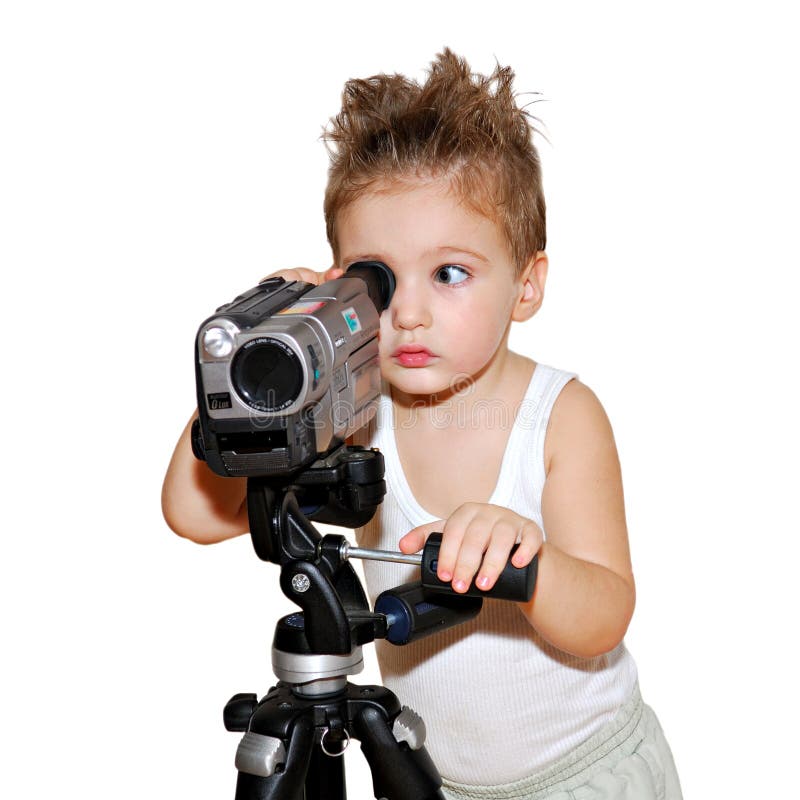 Boy Looking in Video Camera Stock Photo - Image of videocamera, camera ...