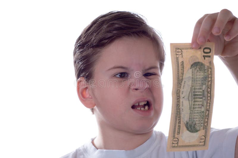 The boy looks at money stock photo. Image of develop, feeling - 4383970