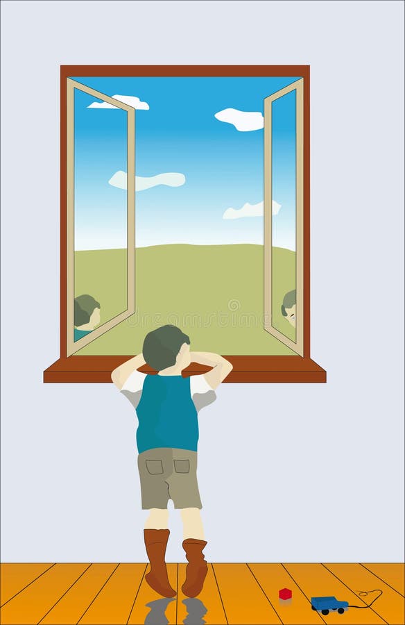 The Boy Looks Out of the Window Stock Vector - Illustration of human ...