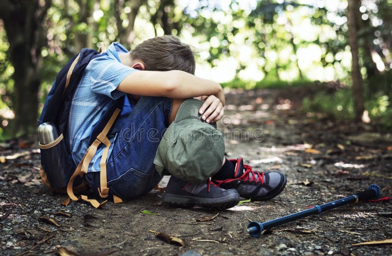 Boy Lost and Sad in the Forest Stock Image - Image of ground, picnic ...
