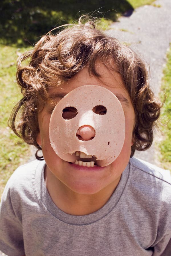 Boy with Luncheon Meat on Face Stock Photo - Image of meat, playing ...