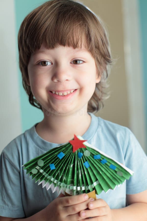 Boy Made of Paper Christmas Tree Stock Image - Image of face ...
