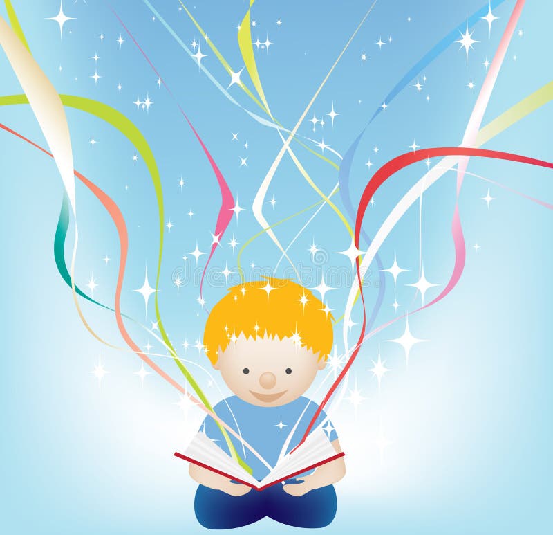 Boy magic reading isolated stock vector. Illustration of motivate - 8900422