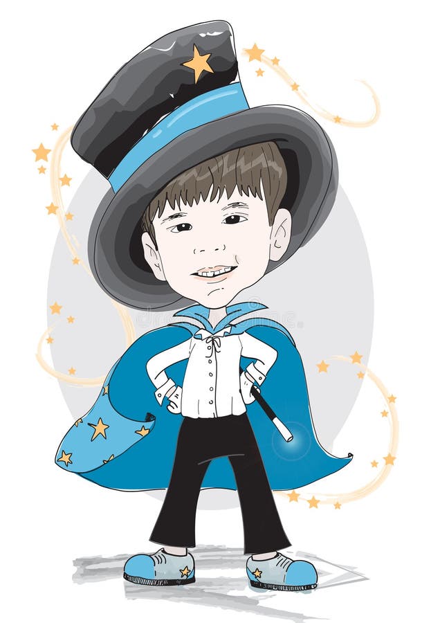 Vector Boy Magician in Blue Stock Vector - Illustration of wand, drawn ...