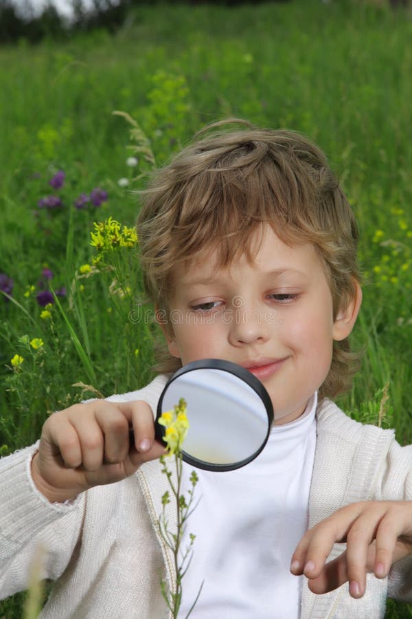 Kids Using Magnifying Glass Stock Image - Image of discover, horizontal ...