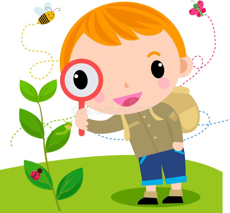 Boy Magnifying Glass Lady Bugs Over Stock Illustrations – 1 Boy ...