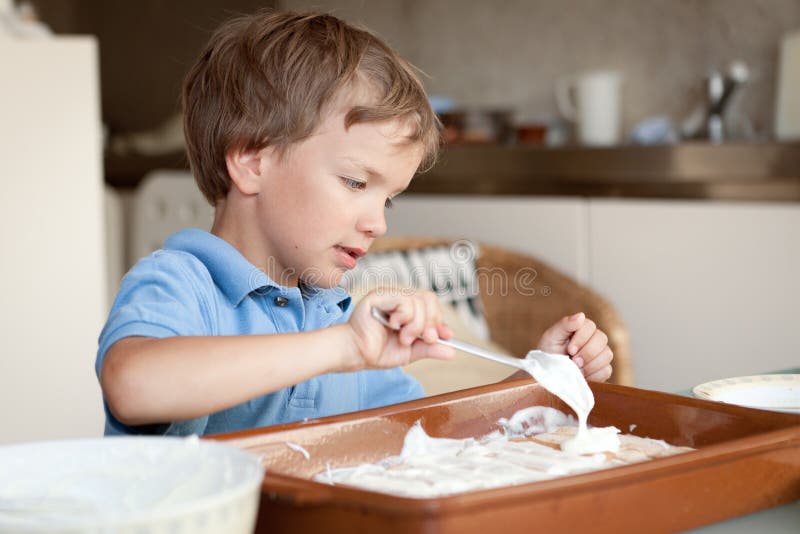 Boy Makes a Cake in Kitchen Stock Image - Image of cooking, tiramisu ...