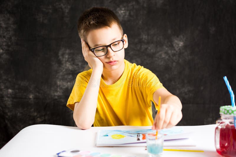 Boy Making a Colorful Drawing at Home Stock Photo - Image of little ...