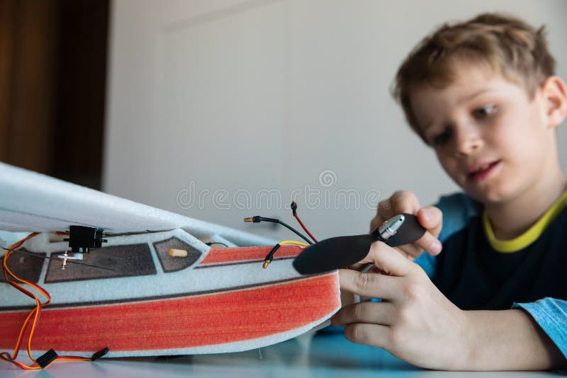 Boy Making Model of Plane, Kids Engineering Stock Image - Image of ...