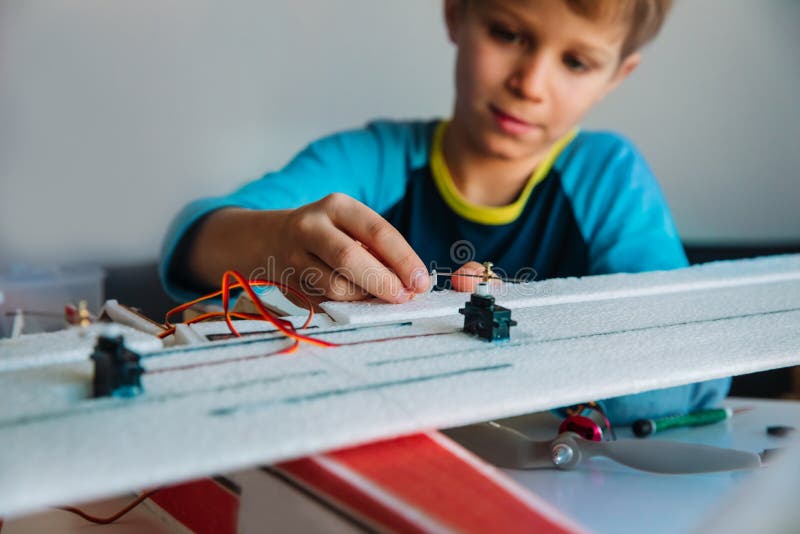 Boy Making Model of Plane, Kids Engineering Stock Image - Image of stem ...