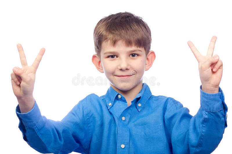 Boy Making Peace Sign stock photo. Image of caucasian - 17502694