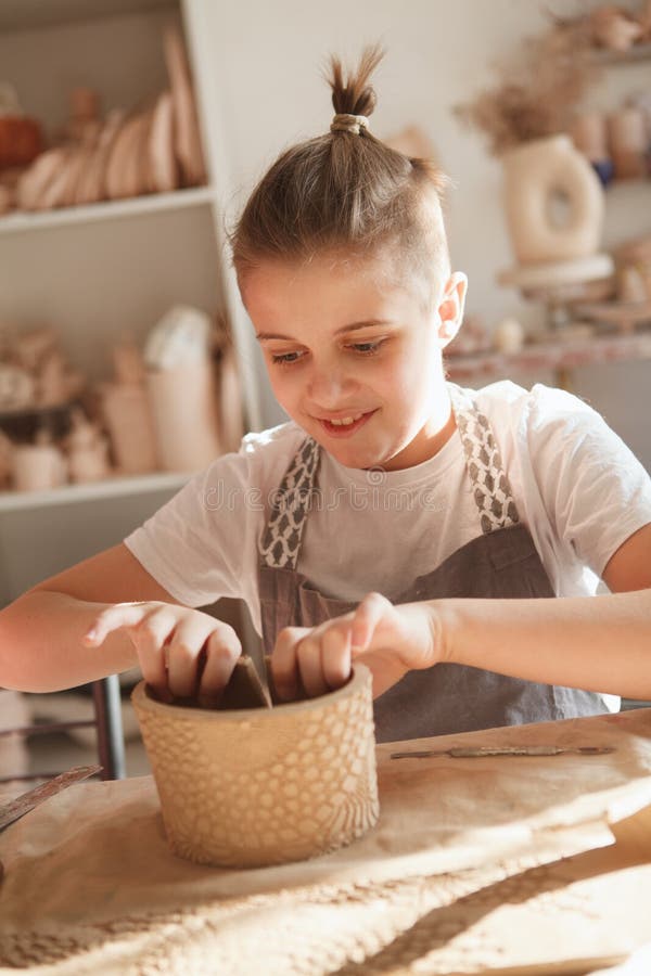 Boy Making Pottery at the Workshop Stock Photo - Image of kids ...