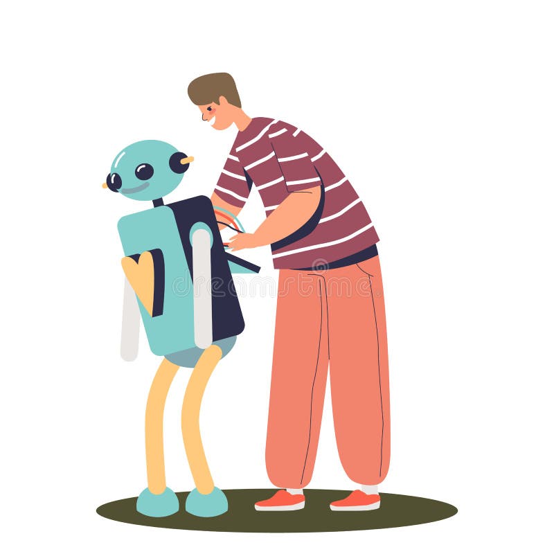 Boy Making Robotics Technology. Schoolboy Create Robot Stock Vector ...