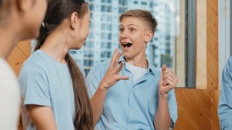 Boy Making Surprise Face while Attend Discussion Group with Friend ...