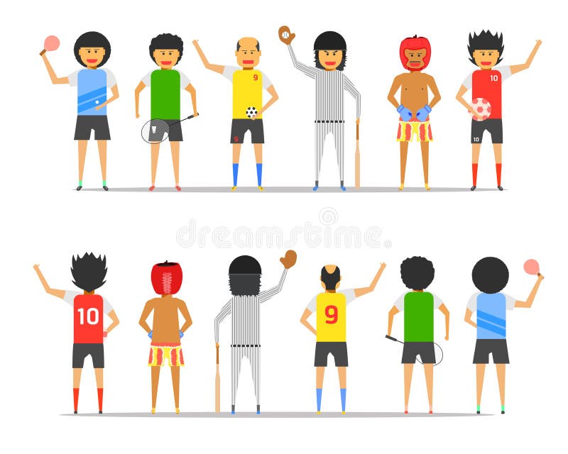Boy Man Group Friendship Sport Together Front-back View Vector ...