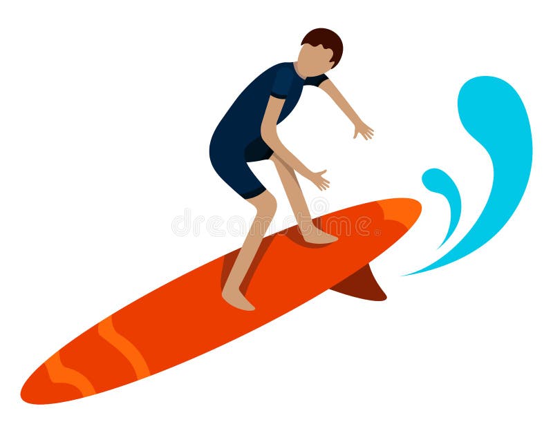 Surfing Man On Surfboard On Sea Waves Stock Vector Illustration Of