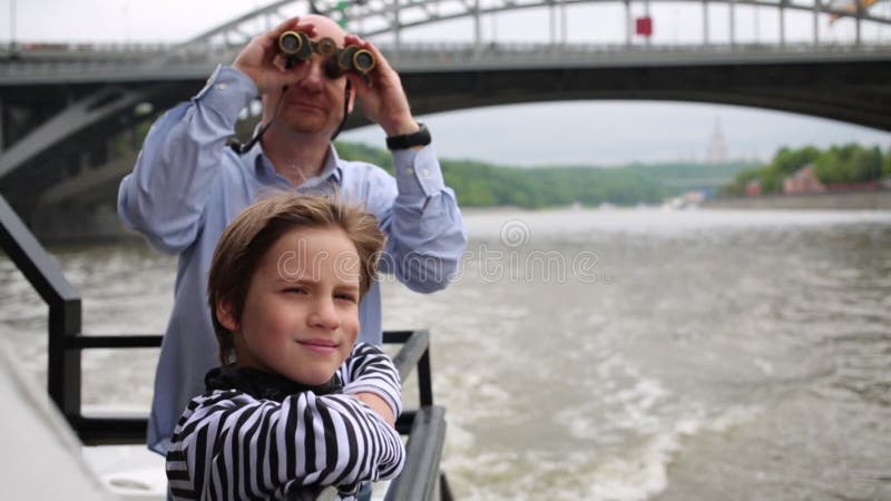 Boy and Man Standing on the Deck, Man Looking Stock Video - Video of ...