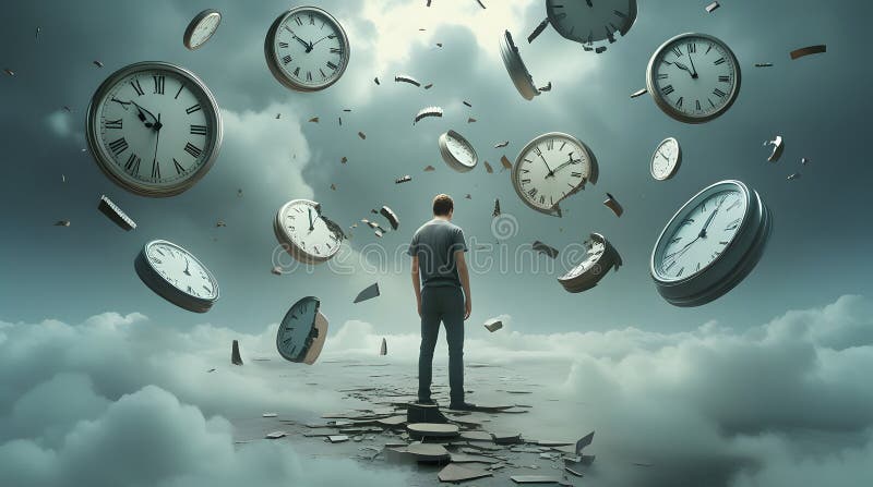 A Boy or a Man Standing with Old-fashioned Alarm Clocks with Broken ...