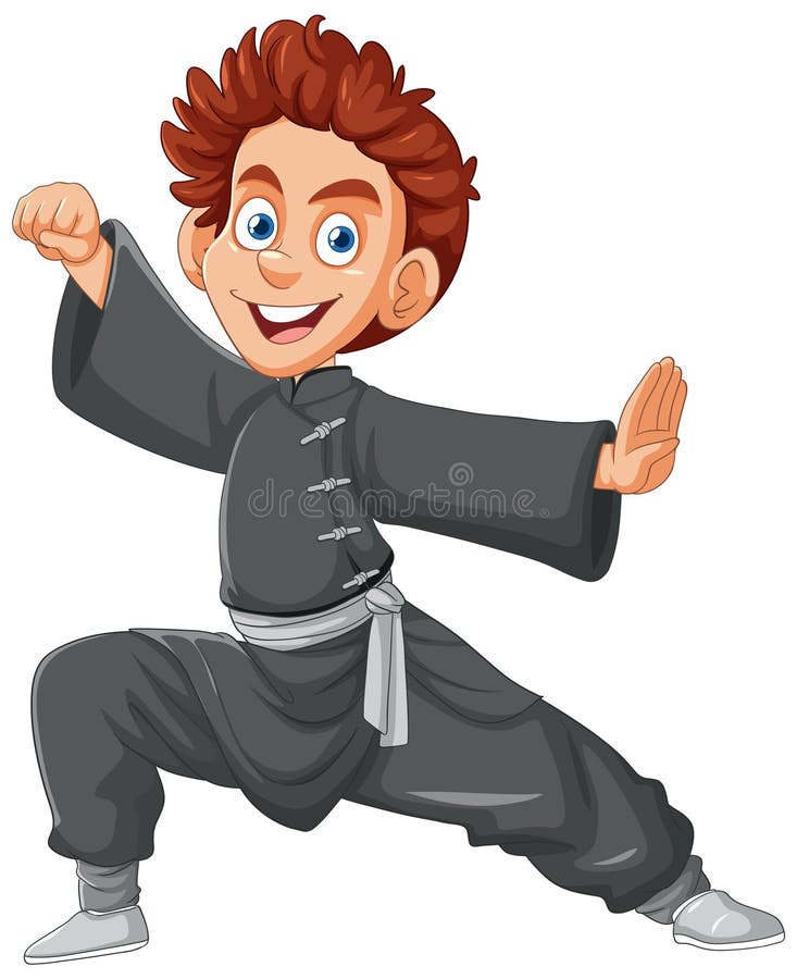 A Boy in Martial Arts Stance, Smiling Stock Vector - Illustration of ...