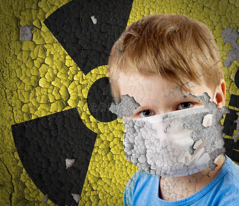 Boy in Mask Over Old Sign of Radiation Stock Photo - Image of male ...