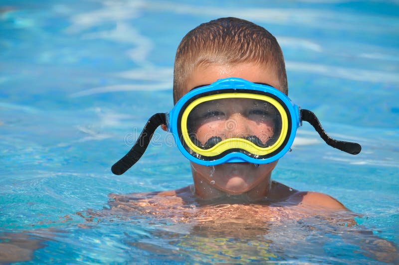 Boy with a Mask in the Pool Stock Photo - Image of caucasian, beautiful ...