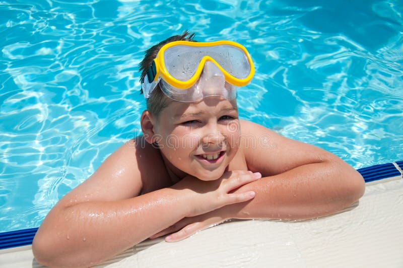 Boy with Mask for Snorkeling in the Pool Stock Image - Image of ...