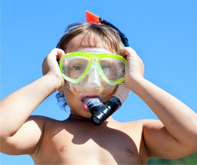 Boy in Mask with a Tube for Diving Stock Photo - Image of caucasian ...