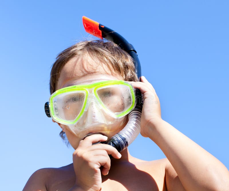 Boy in Mask with a Tube for Diving Stock Image - Image of relax ...