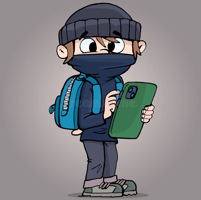 Boy with a Masked Face is Using a Mobile Phone Stock Vector ... Boy with a Masked Face is Using a Mobile Phone Stock Vector ...