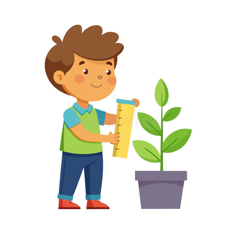 Little Boy Measuring with Ruler Stock Vector - Illustration of youth ...