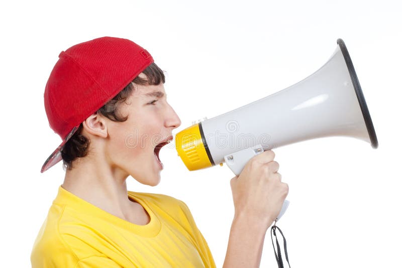 Boy with megaphone stock image. Image of megaphone, people - 22422763