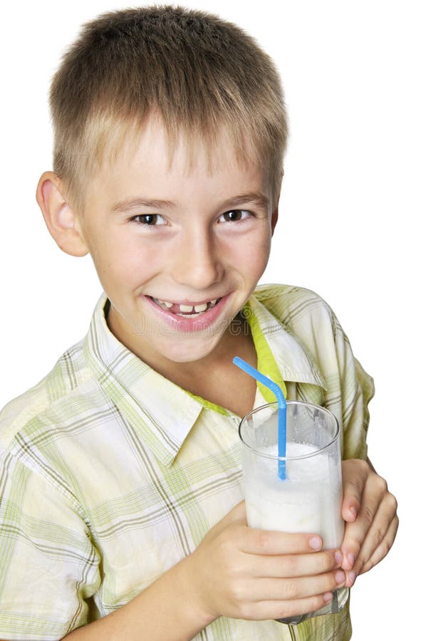 Smiling Boy Drinking Milkshake Stock Photo - Image of infant, drink ...