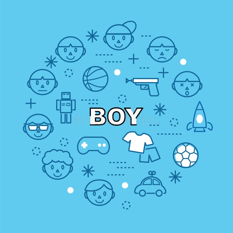 Boy minimal outline icons stock vector. Illustration of face - 69323919