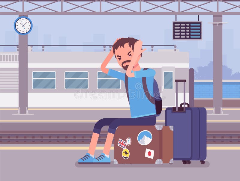 Boy Missing the Train, Left in Despair at Trainstation Stock Vector ...